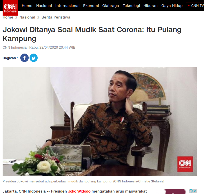 [Cek Fakta] Jokowi Sengaja Membedakan Mudik dan Pulang Kampung untuk Mengel